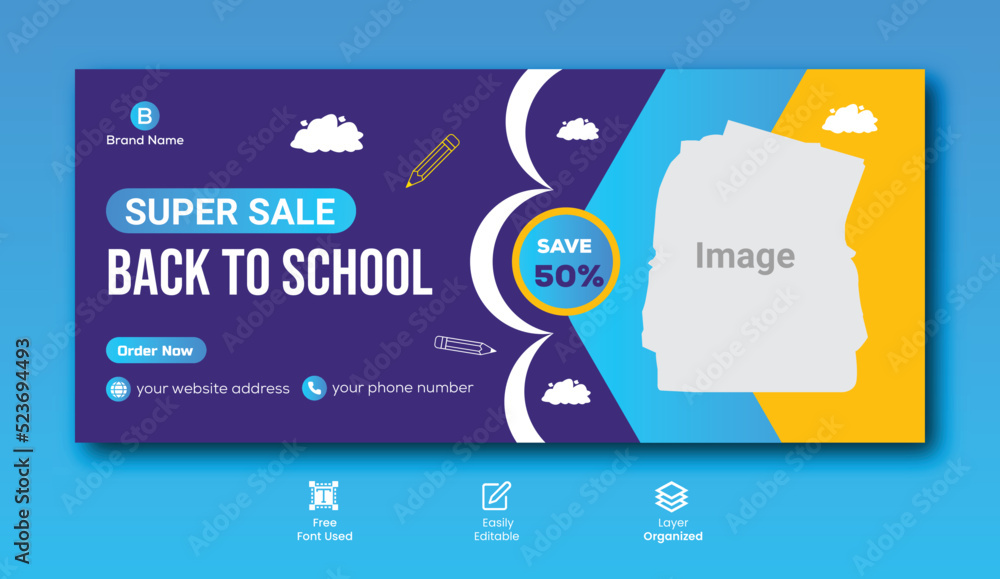 Back to school Super sale social media post web banner facebook cover ...
