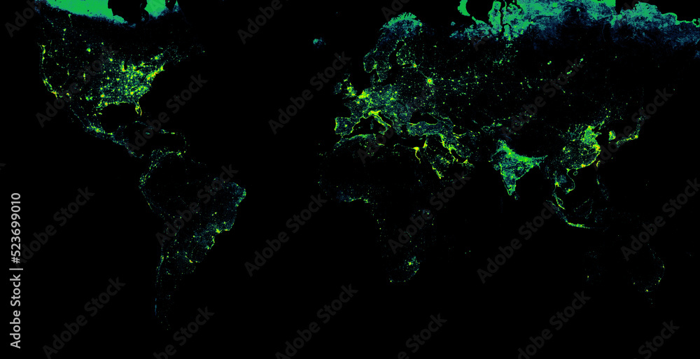 map of light pollution in the continents Stock Illustration | Adobe Stock