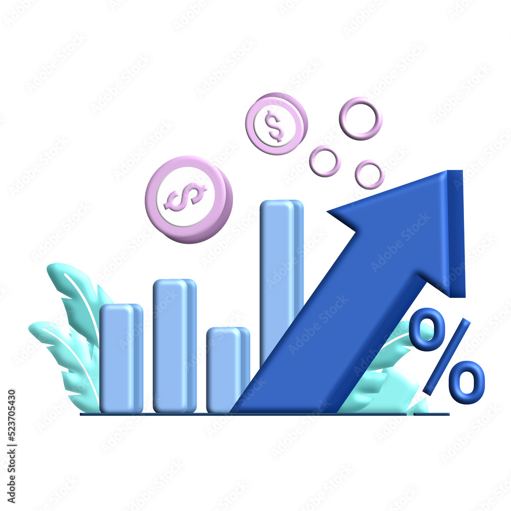 inflation chart 3d flat Illustration for business finance chart percent ...