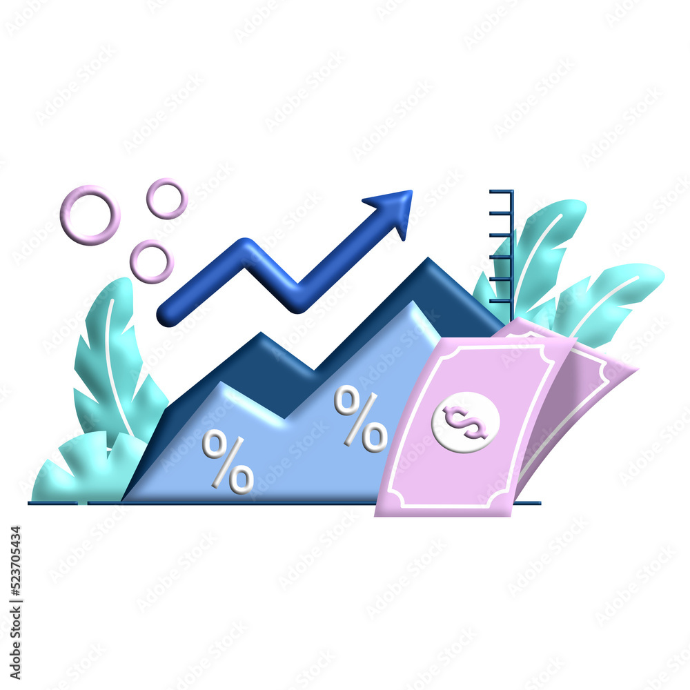 inflation curve 3d flat Illustration for business finance chart percent ...