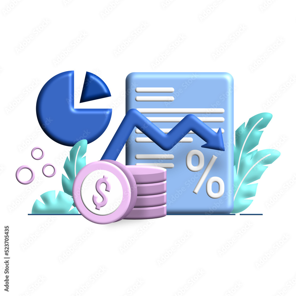 inflation report 3d flat Illustration for business finance chart ...