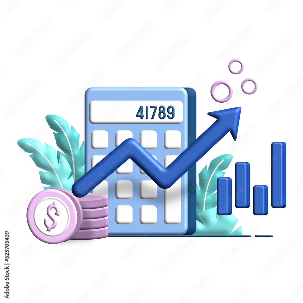 inflation calculator 3D flat Illustration for business finance chart ...
