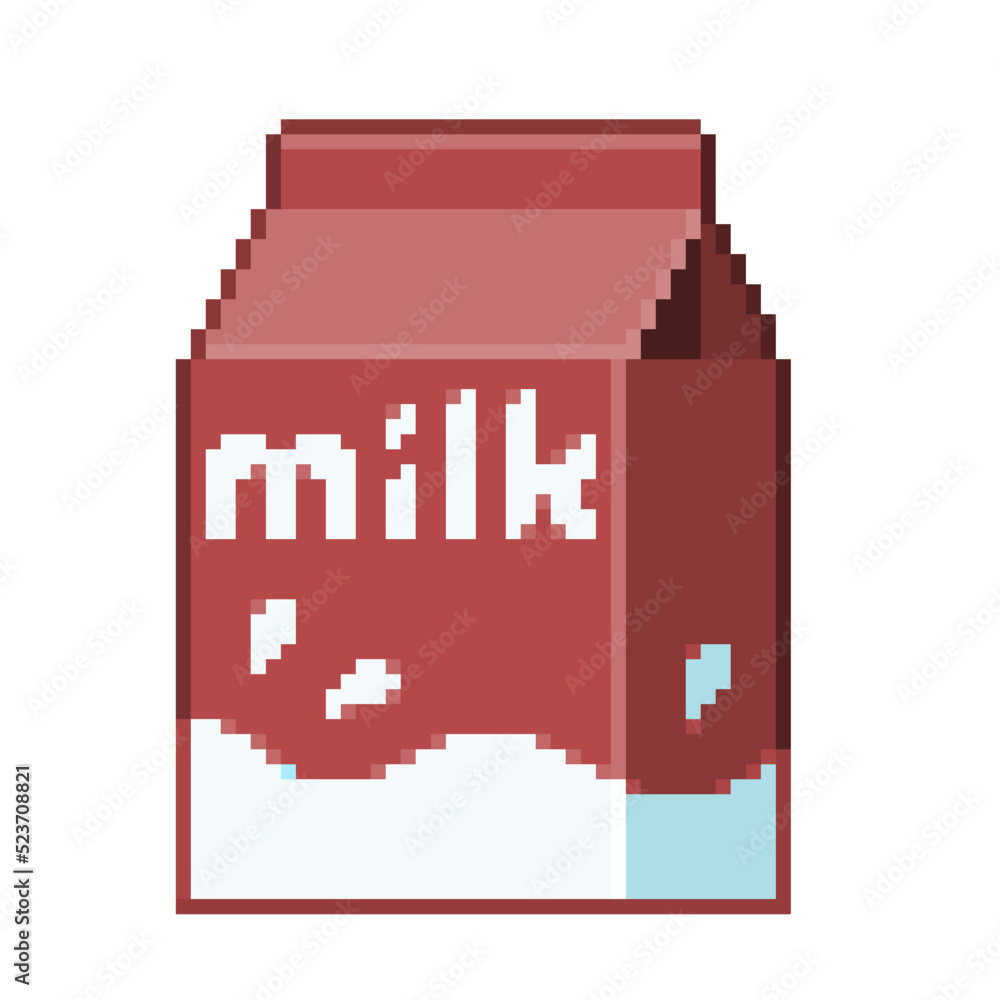 An 8-bit retro-styled pixel-art illustration of a red milk carton ...