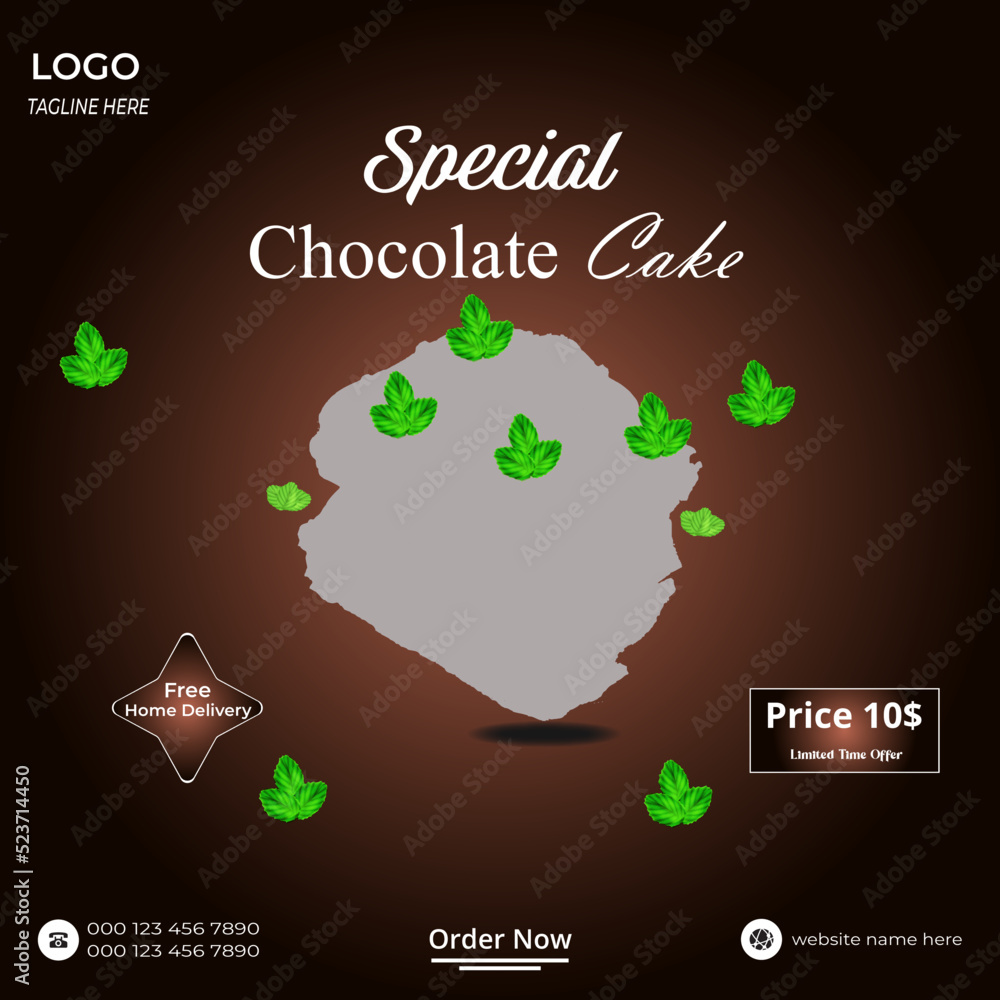 Chocolate cake Food promotional set of editable minimal square banner ...