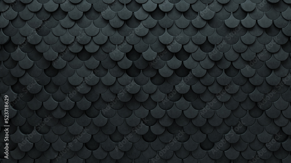 Futuristic Tiles arranged to create a 3D wall. Concrete, Fish Scale ...