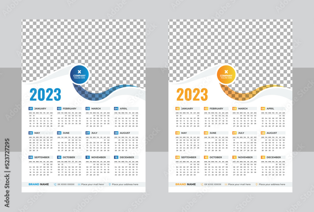 2023 Calendar Layout, Print Ready singlepage wall calendar template ...