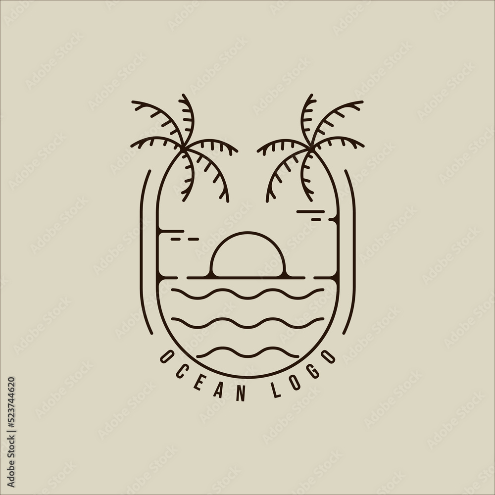 palm tree and ocean waves line art logo vector simple minimalist ...