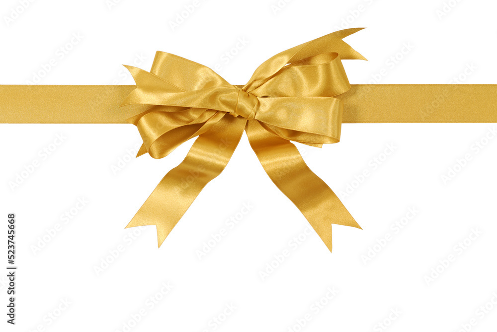 Horizontal gold gift bow ribbon banner straight isolated transparent ...