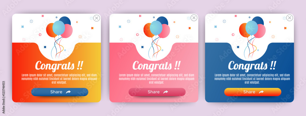 Set of Modern congratulations pop up banner with flat design on white ...