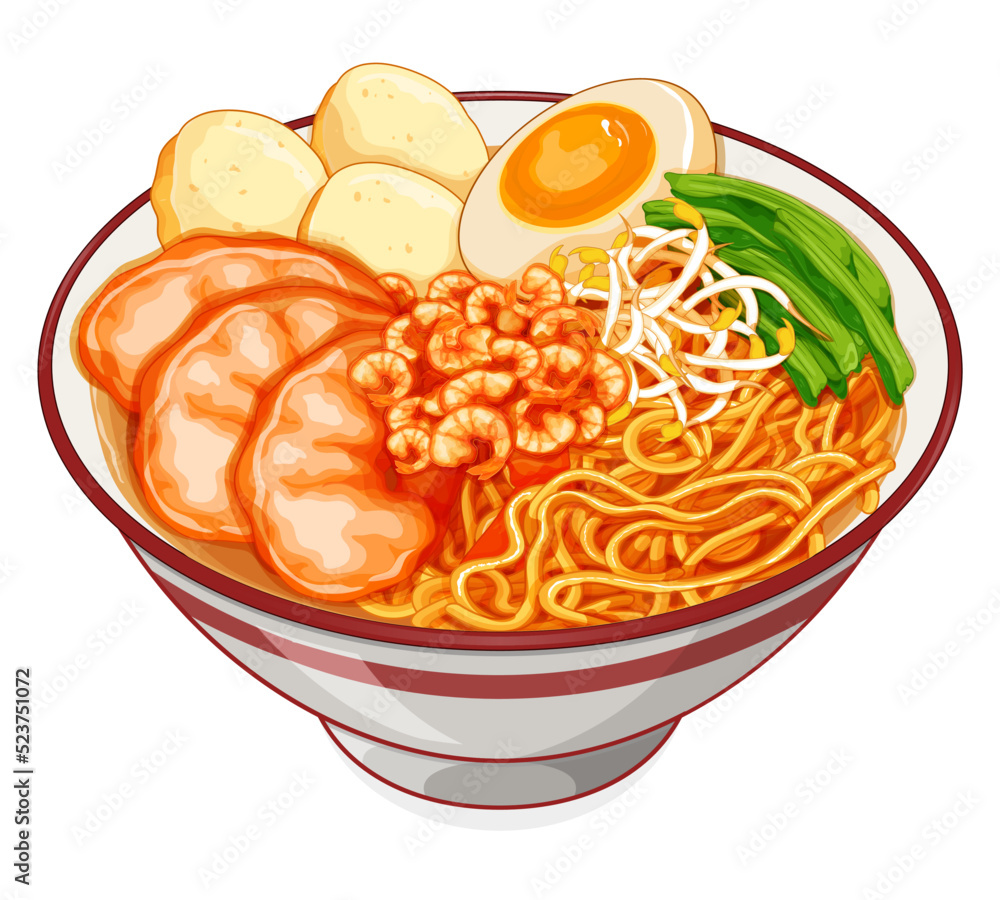 Traditional hokkien mee noodles singapore illustration vector. Asian ...