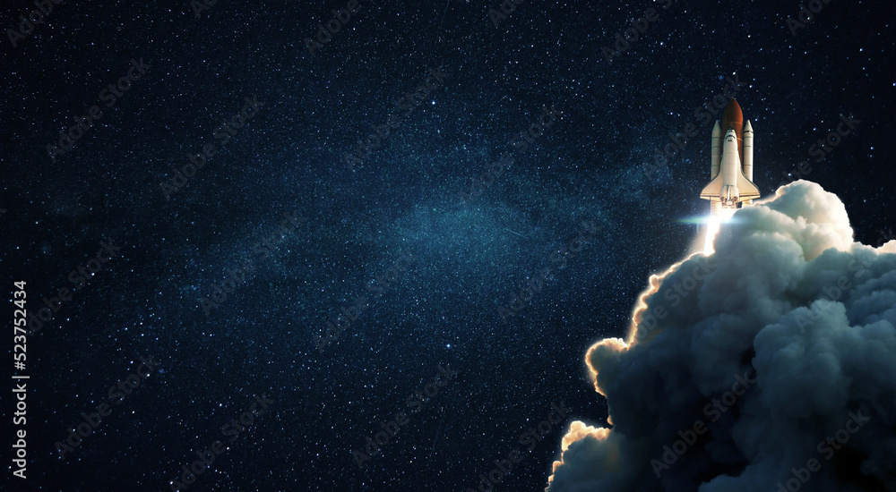 New space shuttle rocket with smoke and blastoff successfully lift off ...