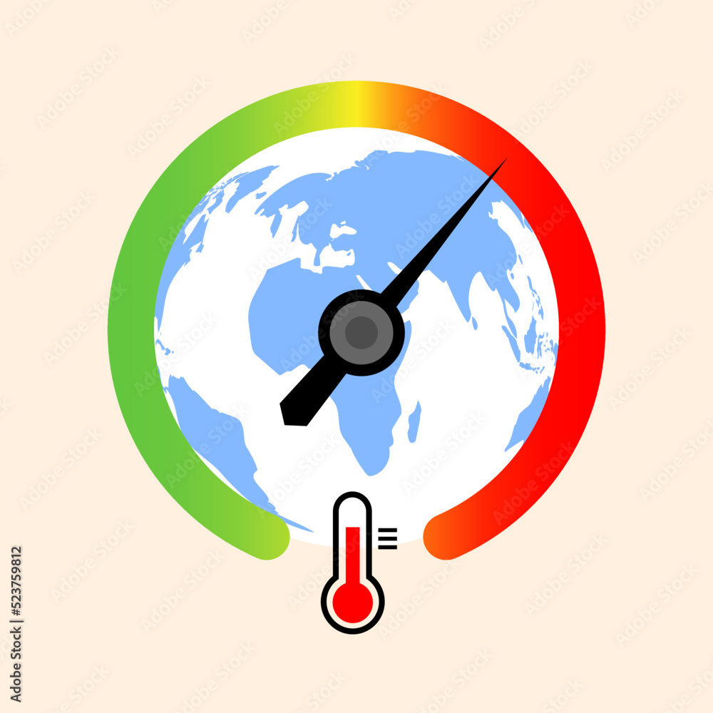 Vetor de A scale with an indicator of global warming on the planet Earth. An increase in the ...