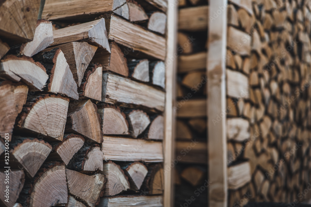 Wooden natural sawn logs as background, top view, flat lay. Wood ...