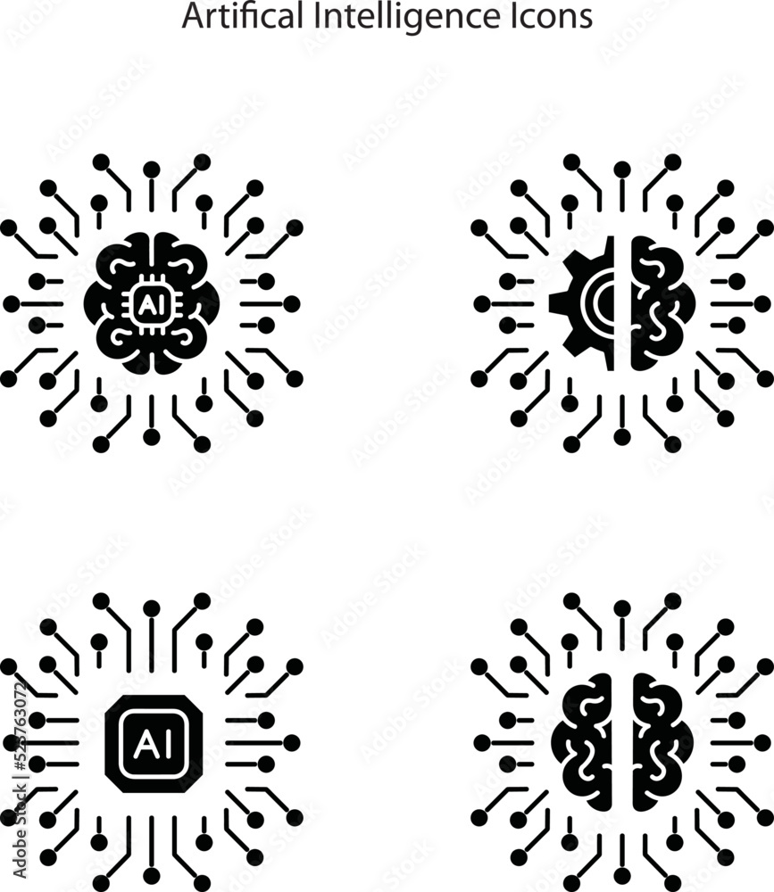 artificial intelligence icon isolated on white background with glyph ...