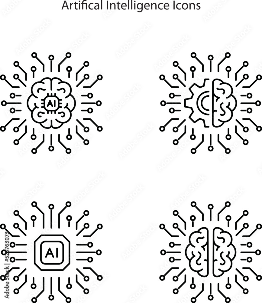 artificial intelligence icon isolated on white background with outline ...