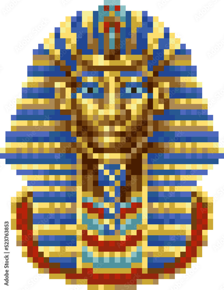 Egyptian Pharaoh Mask Icon in a retro 8 bit arcade video game pixel art ...