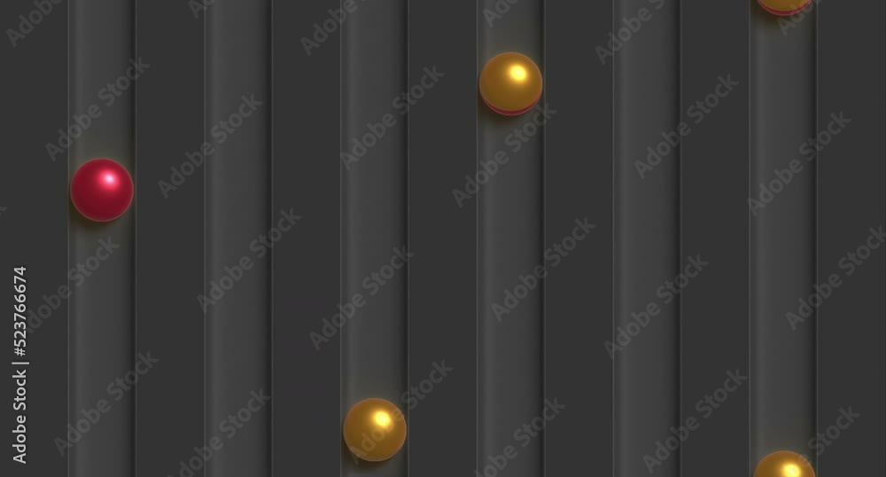 Looped 4K 3D animated video with red and gold metal balls rolling in ...