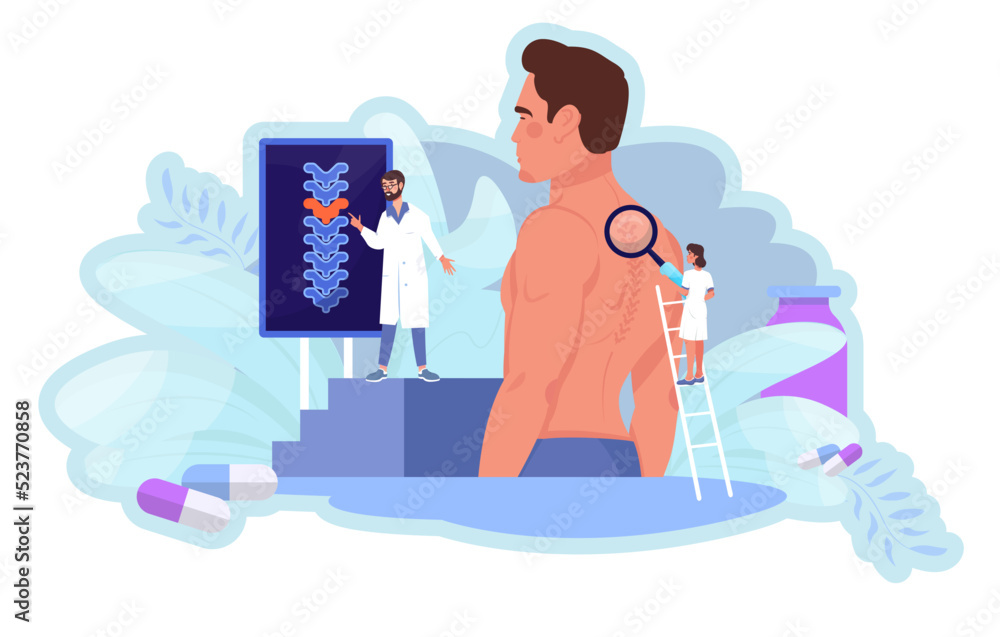 Osteopathy concept. Man with spine pain at the osteopathic session. X ...