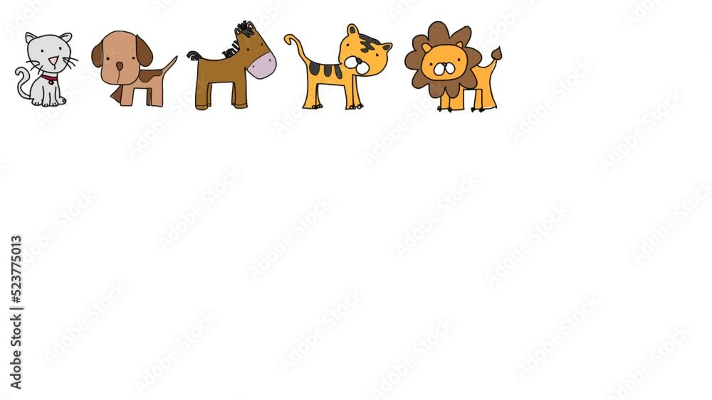 cartoon animals background Sketch and 2d animation set, collections ...