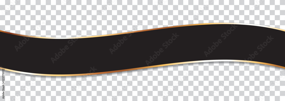 long black colored ribbon banner with gold frame on transparent ...