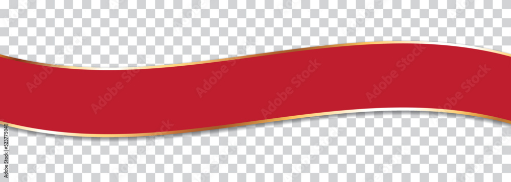 long red colored ribbon banner with gold frame on transparent ...