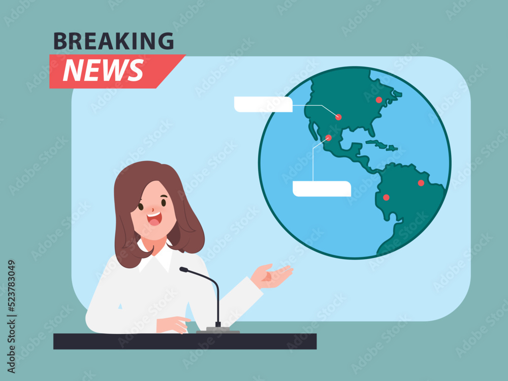 Newscaster woman announcing news character. Vector cartoon people ...