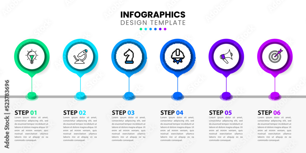 Infographic template. Path and 6 pointers with icons Stock Vector ...