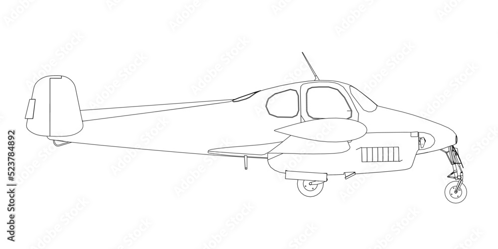 Outline of an airplane with a propeller from black lines isolated on a ...
