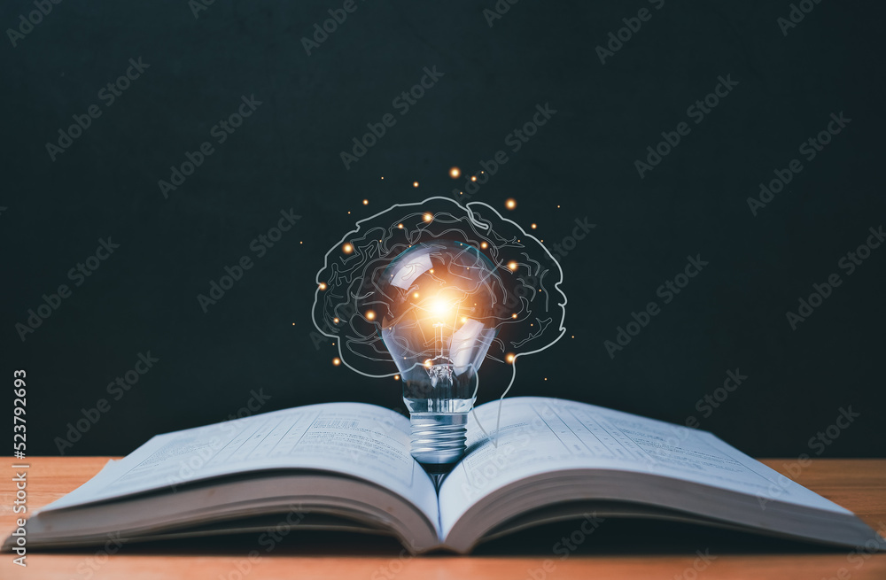 Light bulbs show ideas from opening a book, discovering new ideas. with ...