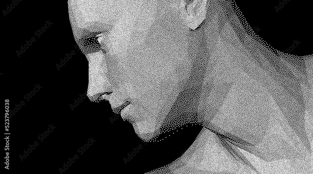 Abstract man head made from dots. Side view of dotted face background ...
