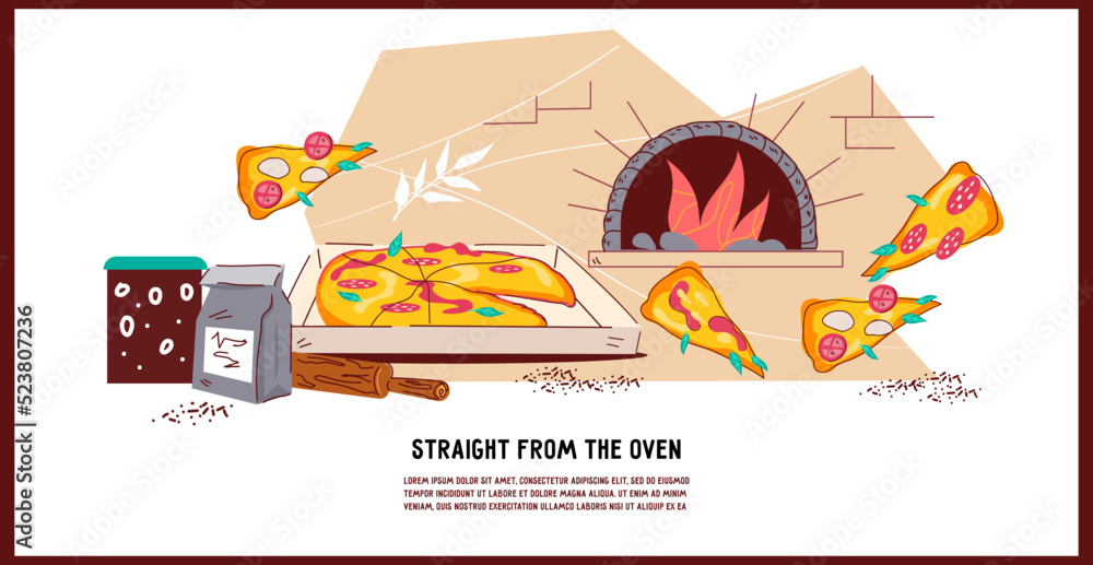 Pizza delivery and takeaway service banner, flat vector illustration ...