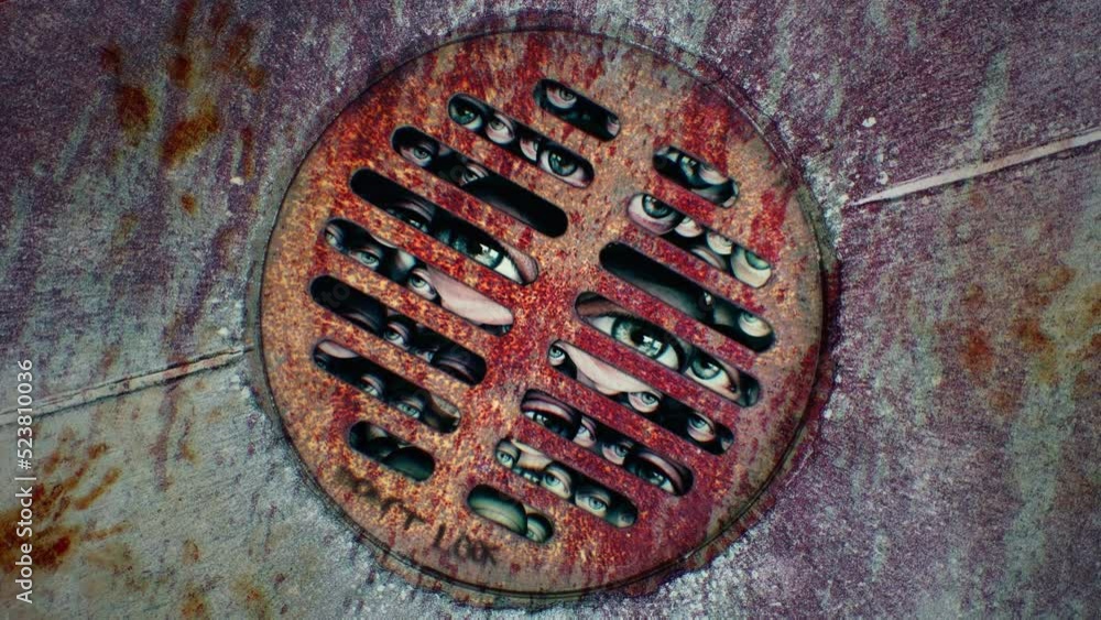 Sewer Creature Bloody Manhole Cover Zoom In Spooky Eyes Hidden ...