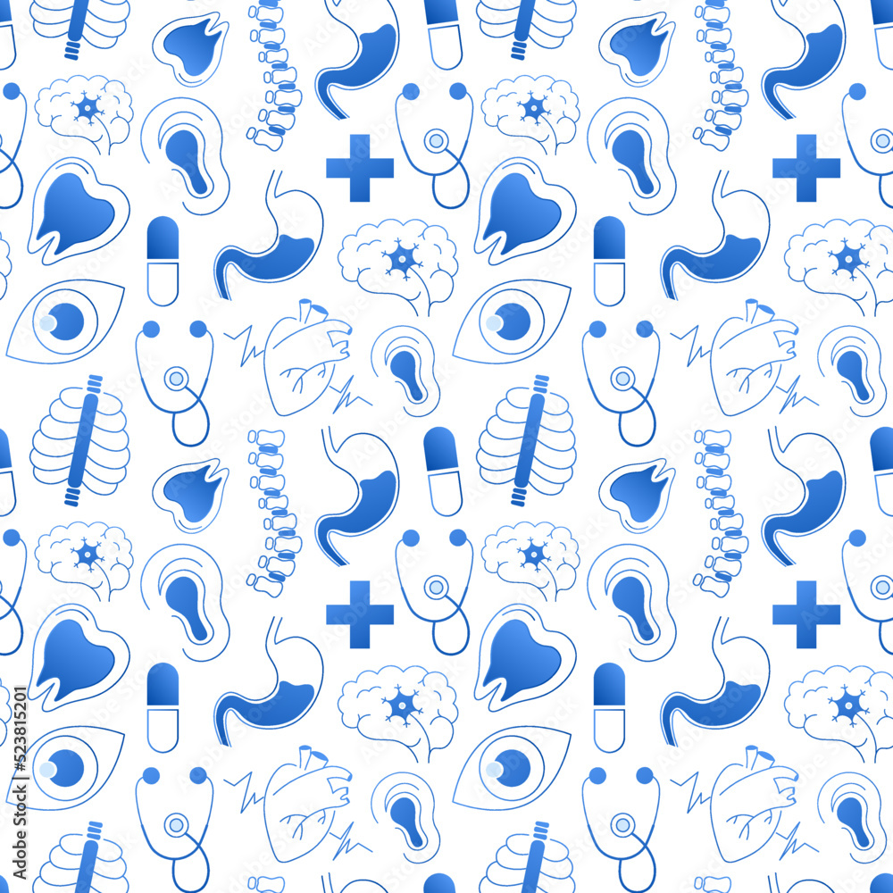 Seamless medical specialties pattern on white background for packaging ...