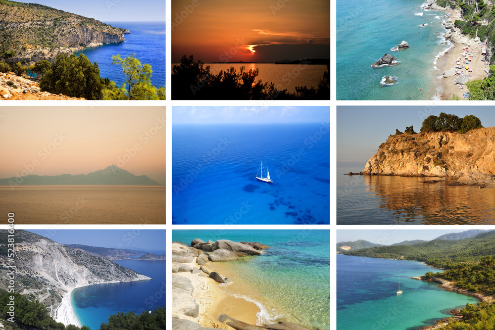 Collage of nine photographs of beautiful nature scenes in Greece Stock ...