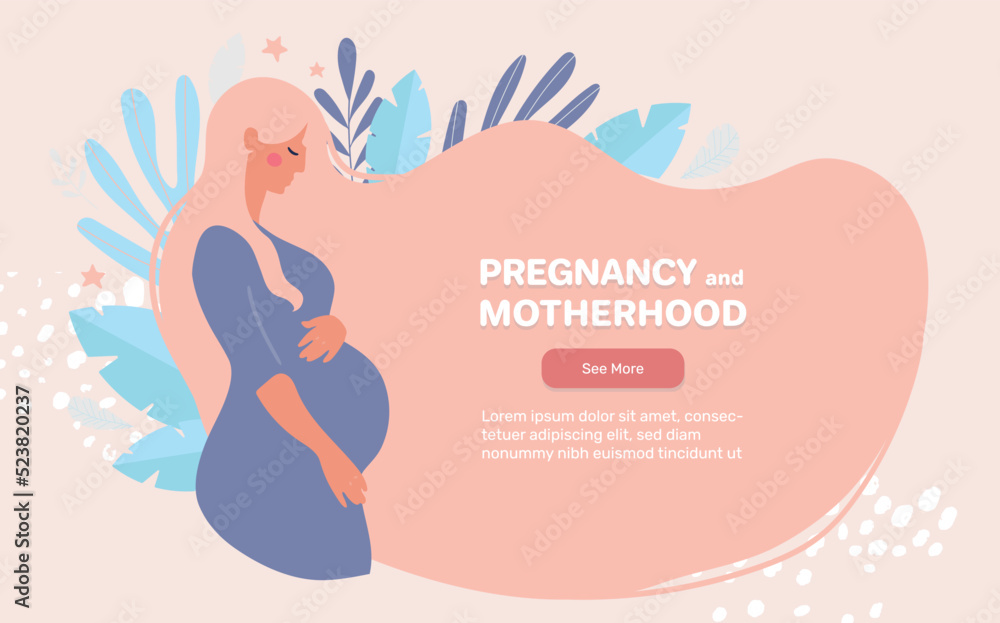 Modern beautiful pregnancy and maternity banner. Pregnant woman on a ...