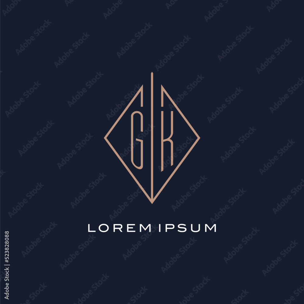 Monogram GK logo with diamond rhombus style, Luxury modern logo design ...