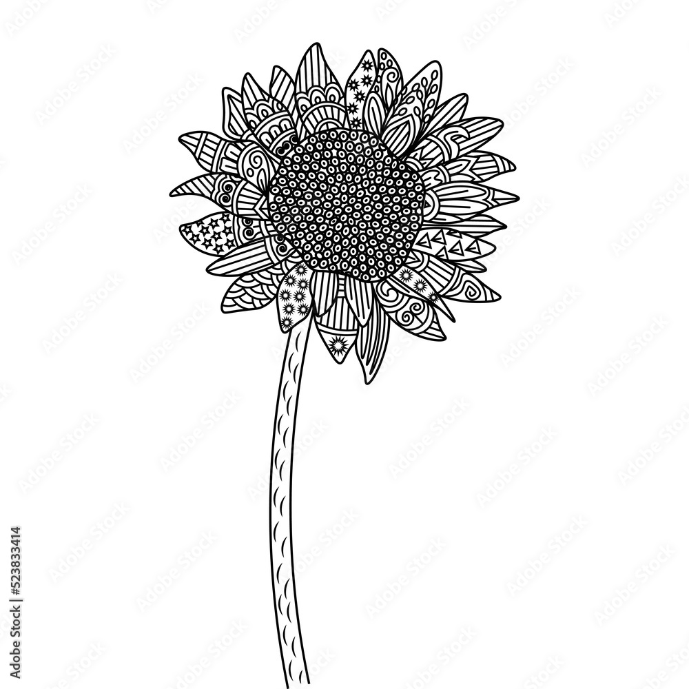 zentangle sunflower coloring page with decorative flower background ...