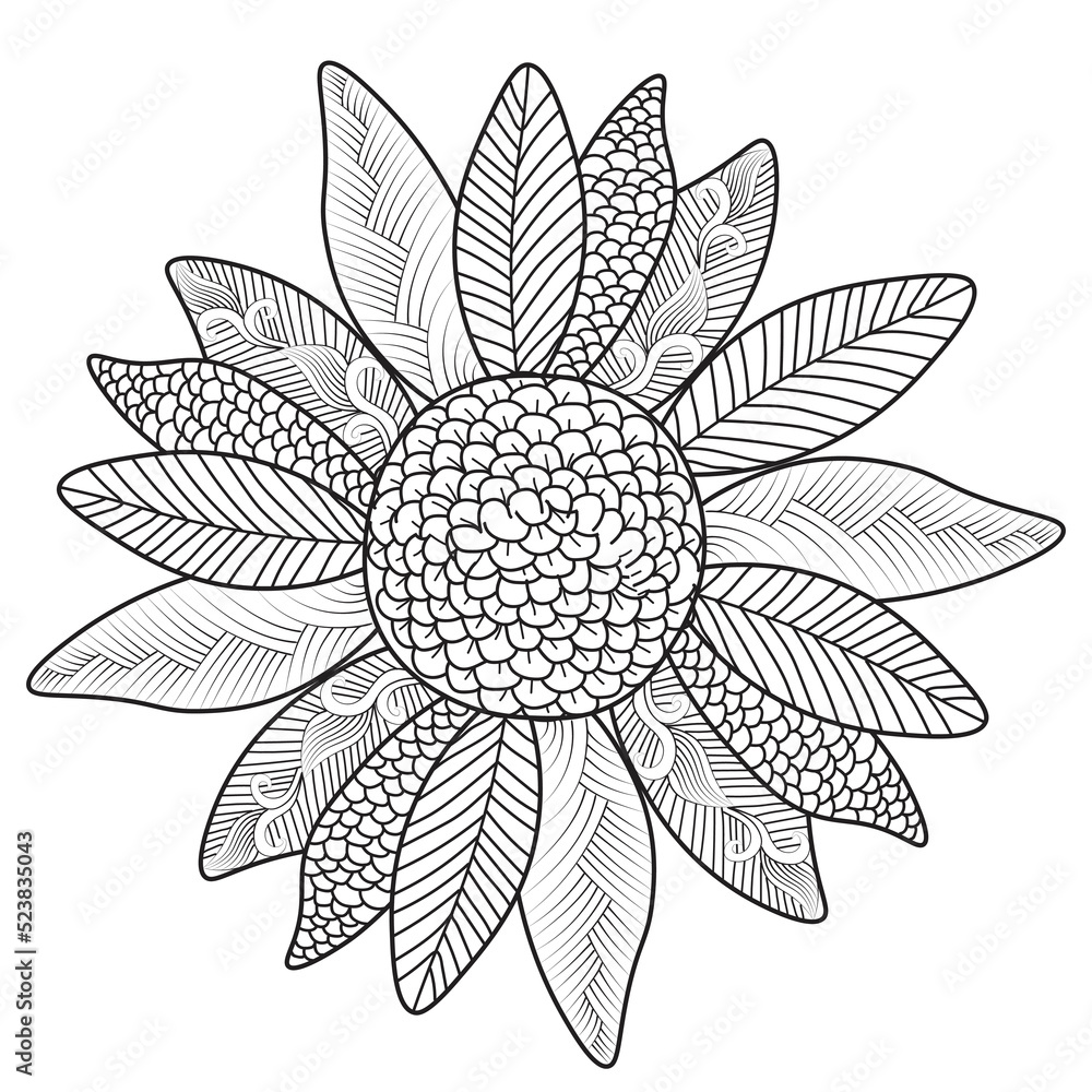 sunflower of zentangle coloring page with decorative flower background ...