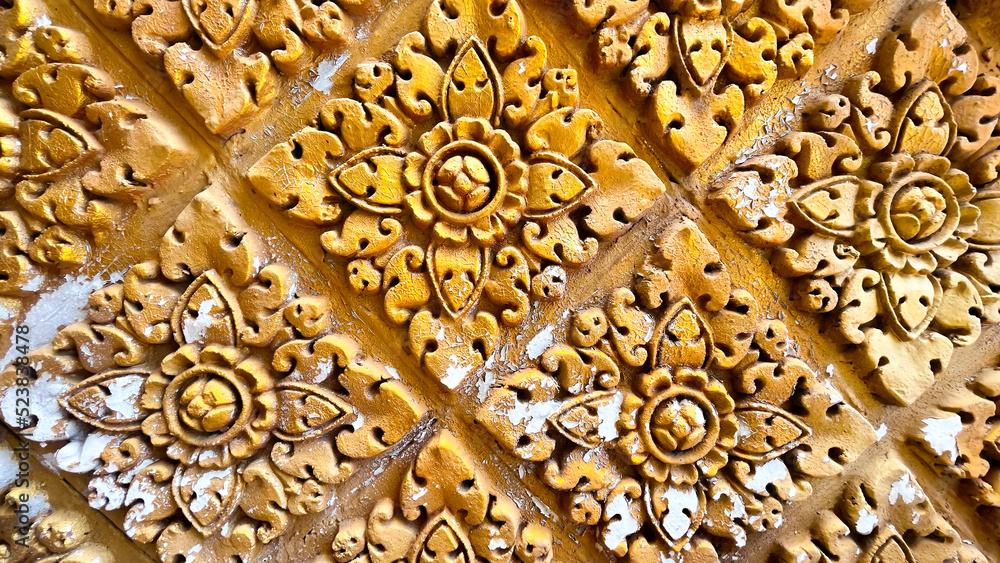 Golden wall texture isolation background with Kbach Khmer design ...