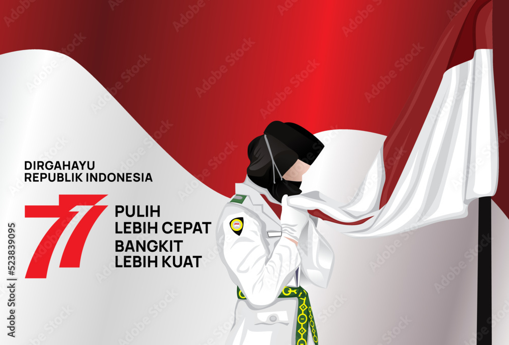 vector illustration of female paskibra kissing the red and white flag ...