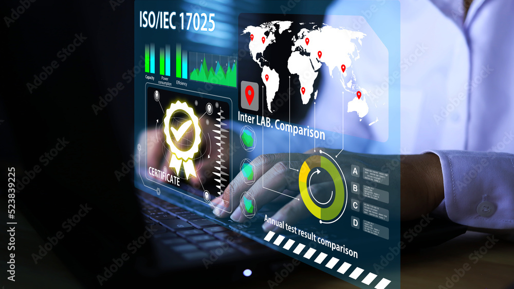 The auditor in the white service quality certification body is checking ...