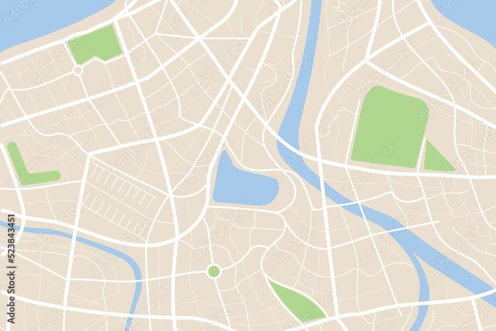 Aerial clean top view of the night time city map with street and river ...