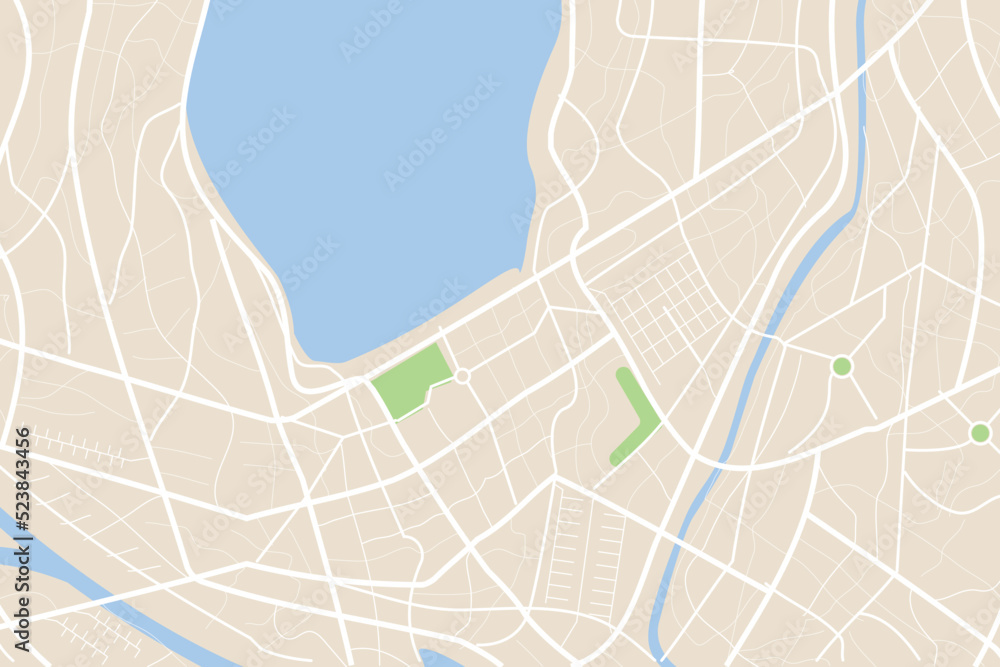 Aerial clean top view of the night time city map with street and river ...