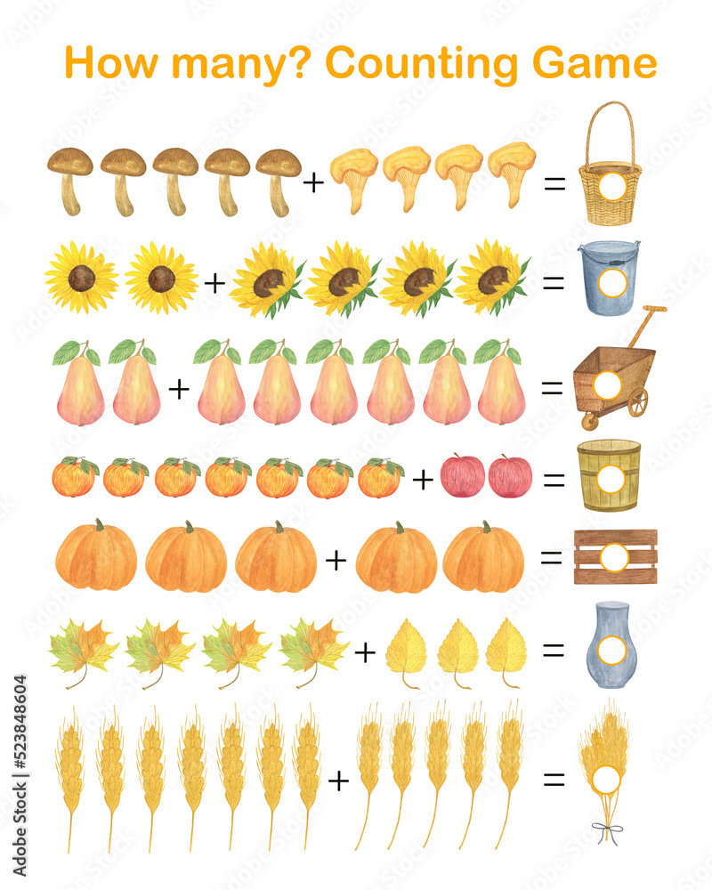 How many counting educational game for kids with autumn elements ...
