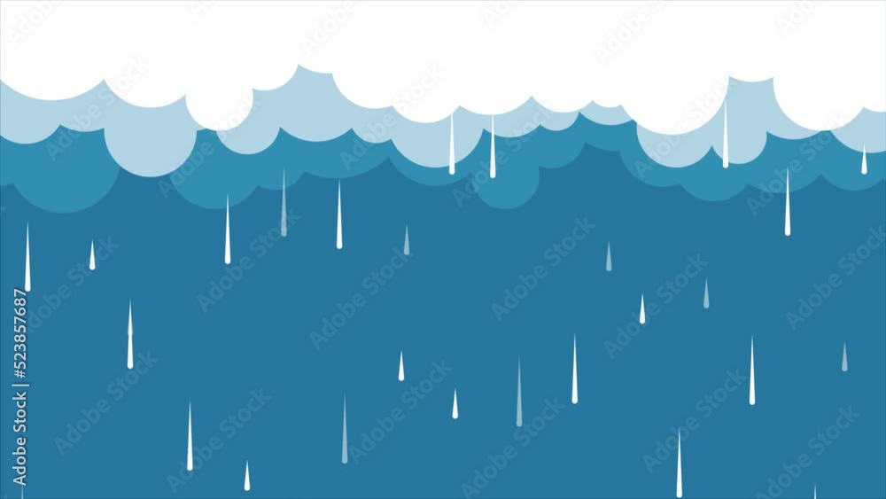 Raindrops falling from the sky. Cartoon animation of rain water and ...