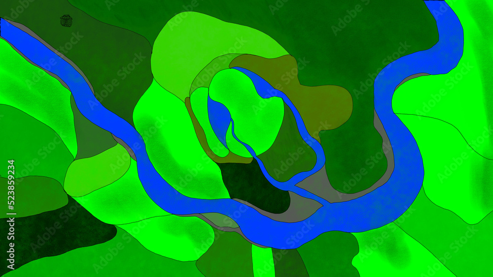Greenery map with rivers Stock Illustration | Adobe Stock