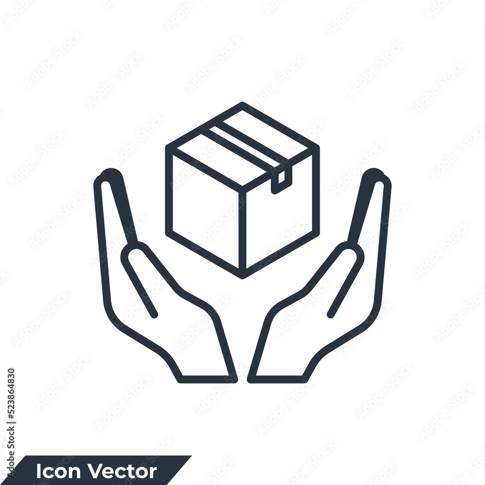 product icon logo vector illustration. logistic label hands holding box ...