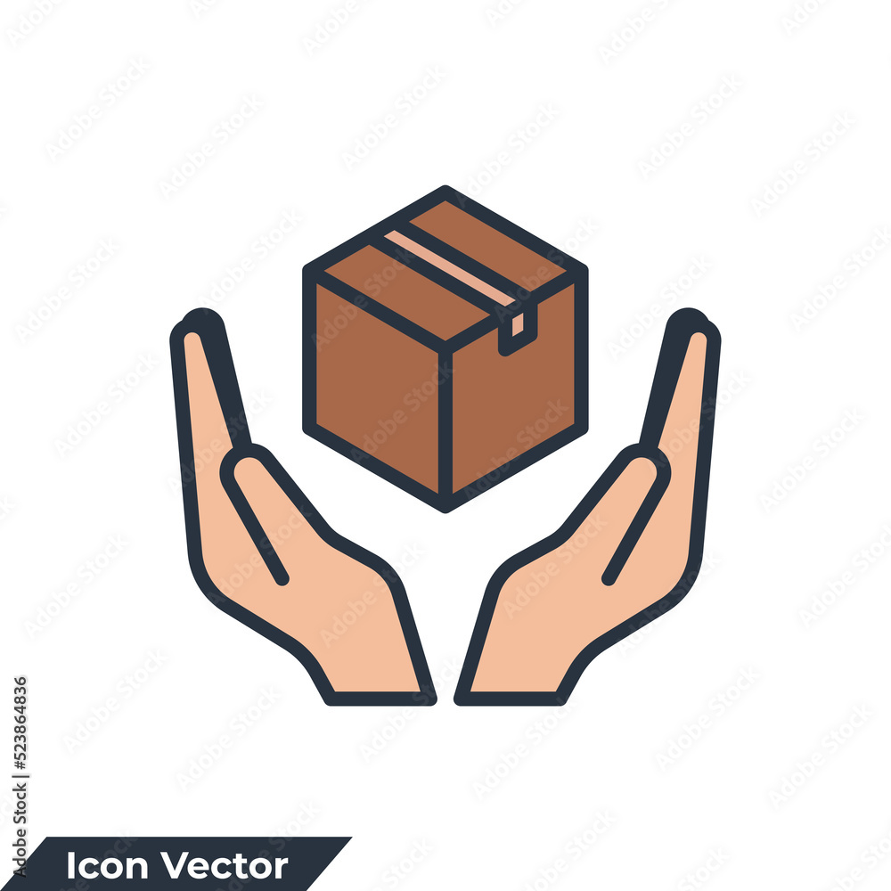 product icon logo vector illustration. logistic label hands holding box ...