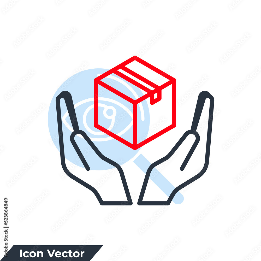 product icon logo vector illustration. logistic label hands holding box ...