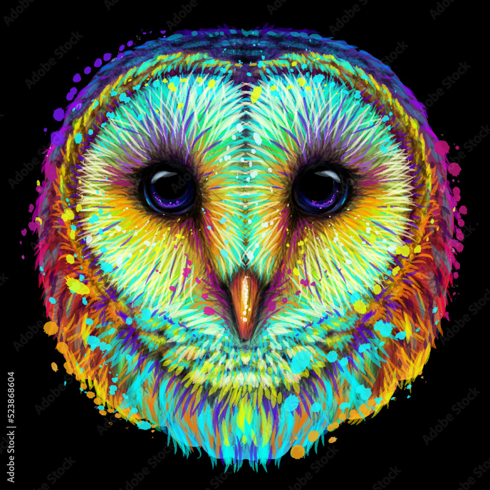 Barn owl. Abstract, neon, graphic portrait of an owl in the style of ...